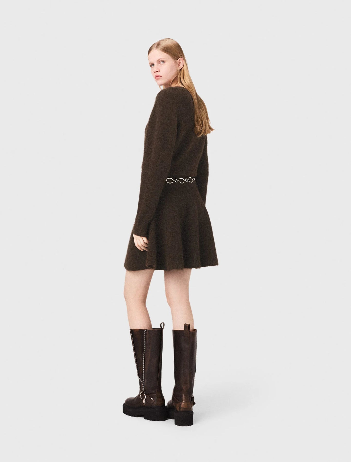Short yak blend dress Dark Brown